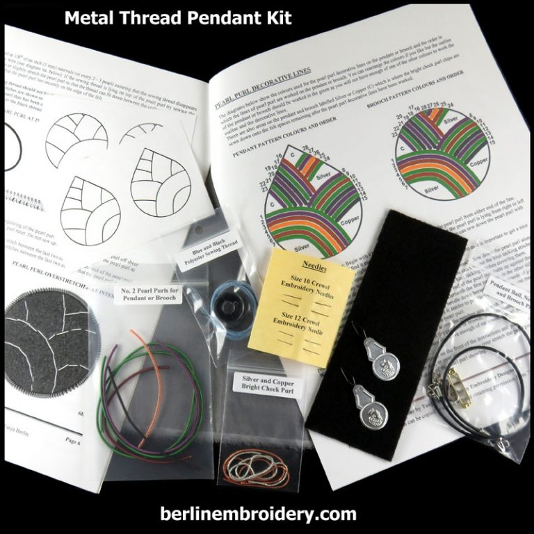 Pendant – Metal Thread Pendant Kit – Berlin Embroidery Designs