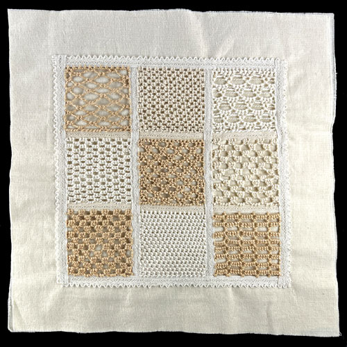 Needle Lace Sampler in Perle Cotton on Ecru Fabric by Beppy Berlin # ...